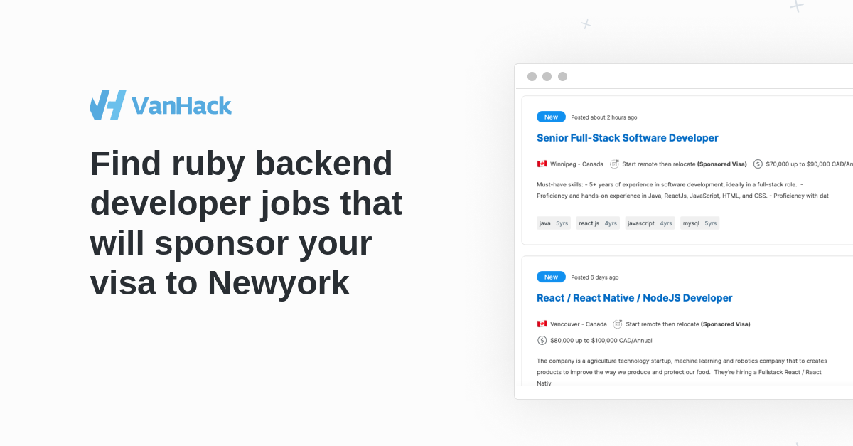 Ruby backend developer jobs in Newyork - VanHack